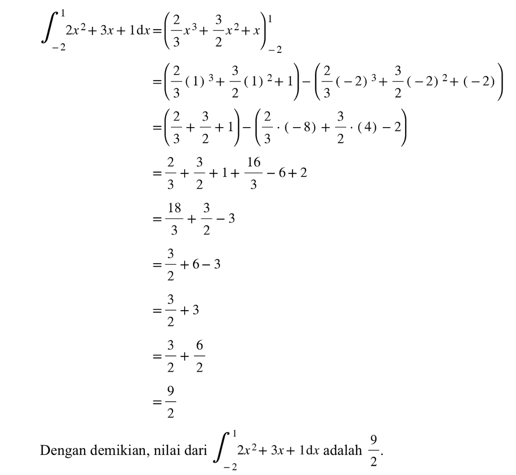 Hitunglah integral berikut ini ∫(-2 sampai 1) (2x^...