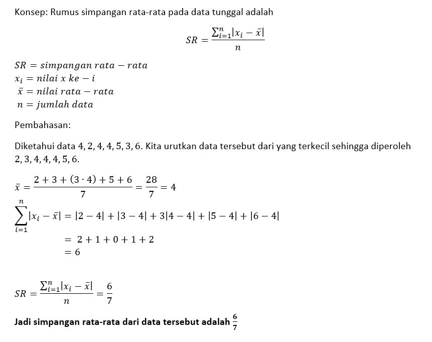 Simpangan rata-rata dari data 4, 2, 4, 4, 5, 3, 6S...