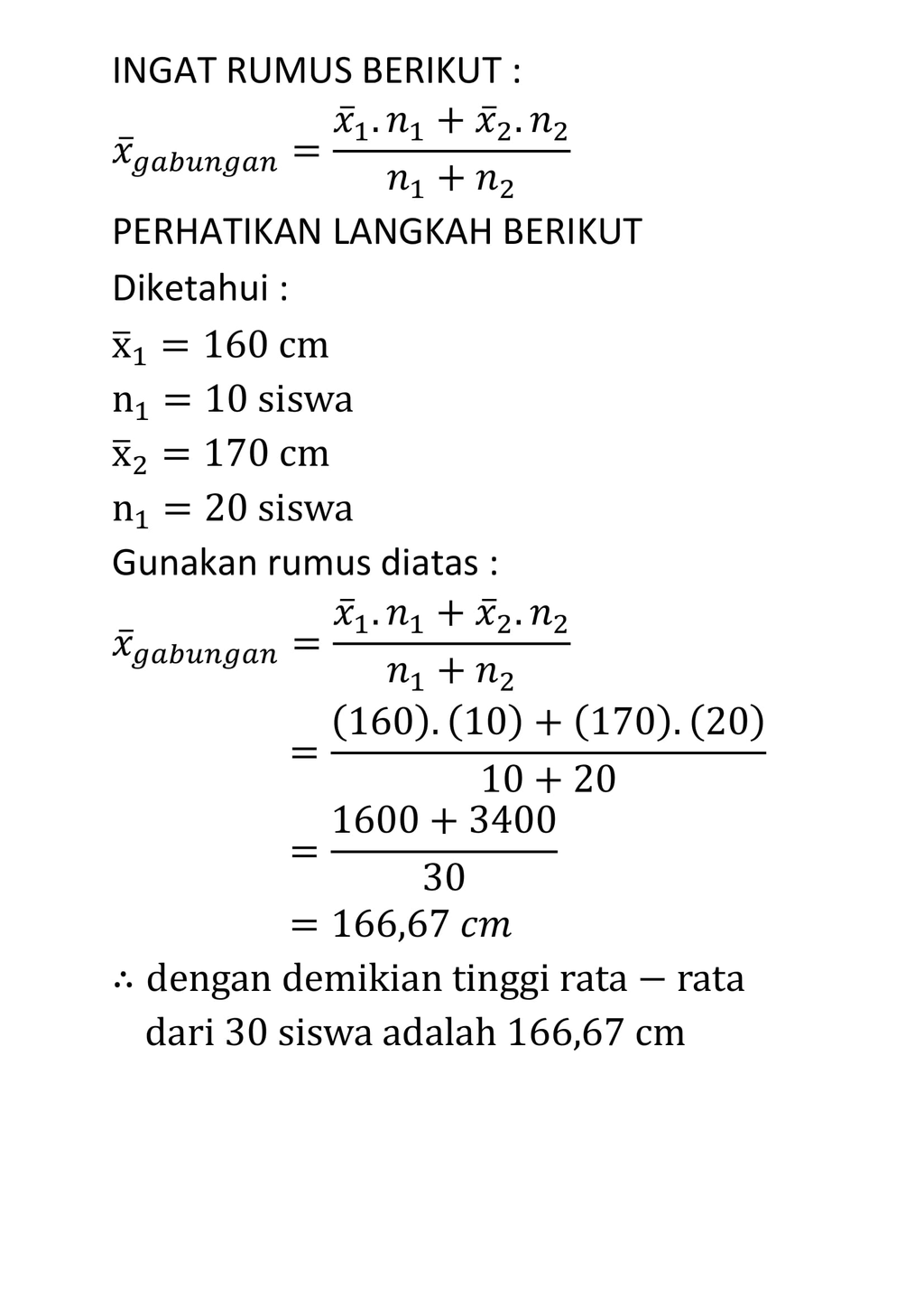 Rata-rata tinggi badan 10 siswa SMK adalah 160 cm ...