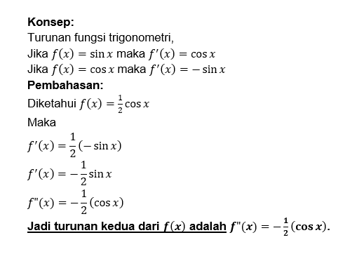 tentukan turunan kedua dari setiap fungsi trigonom...