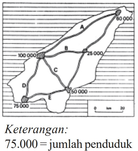 Gambar peta berikut menunjukkan jalan-jalan yang m...