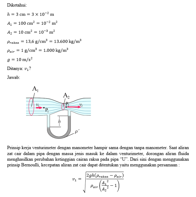 Luas penampang besar dan kecil dari pipa venturime...