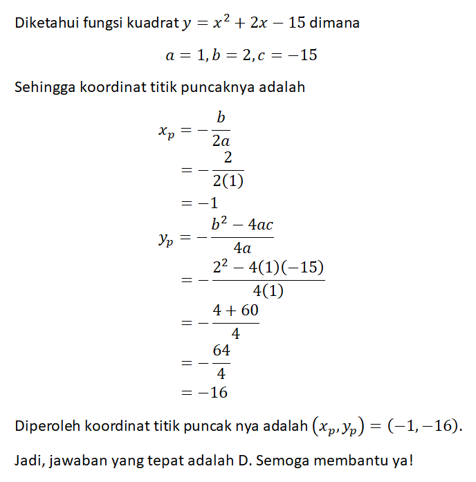 Koordinat titik minimum dari grafik fungsi kuadrat...