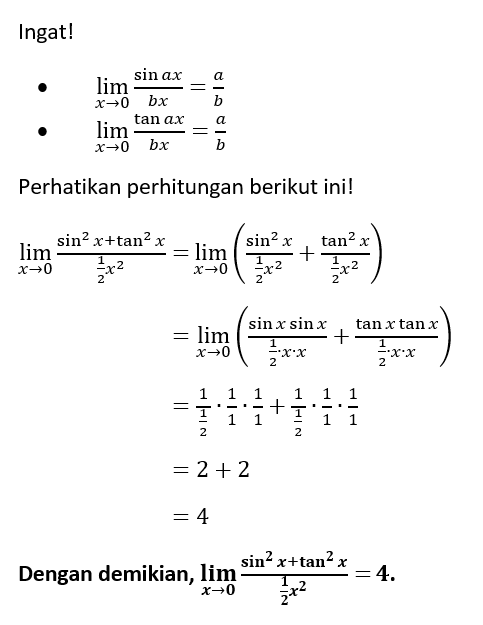 Tentukan nilai limit fungsi trigonometri berikut.