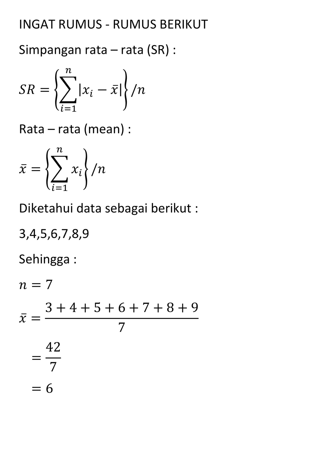 simpangan rata-rata dari data : 3, 4, 5, 6, 7, 8,
