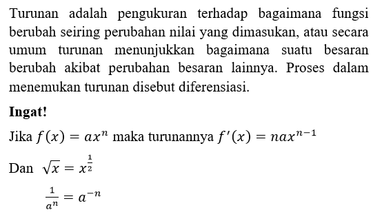 Tentukan turunan fungsi-fungsi berikut. f(x)=18/√(...