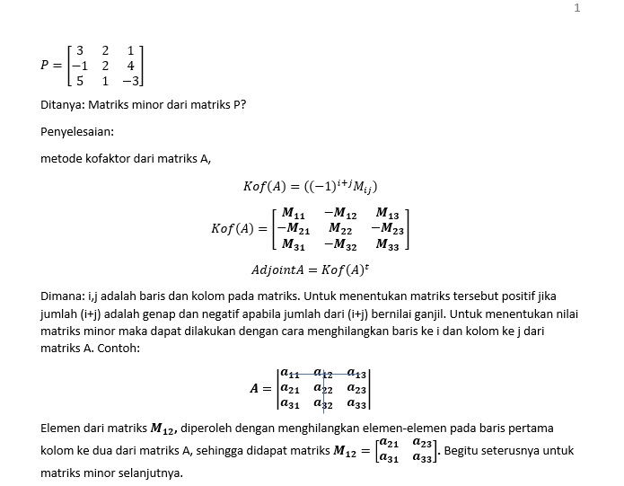 Diketahui matriks P=[(3 2 1)(-1 2 4)(5 1 -3)]. Ten...