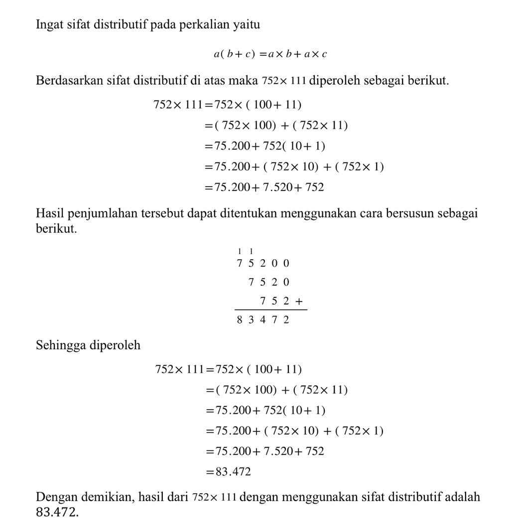 Dengan menggunakan sifat distributif hitunglah! c....