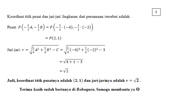 Tentukan koordinat titik pusat dan jari-jari lingk...
