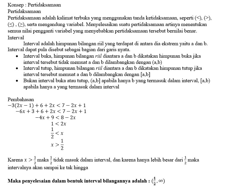 Selesaikan pertidaksamaan dari −3(2x−1)+6+2x Selesaikan pertidaksamaan dari −3(2x−1)+6+2x