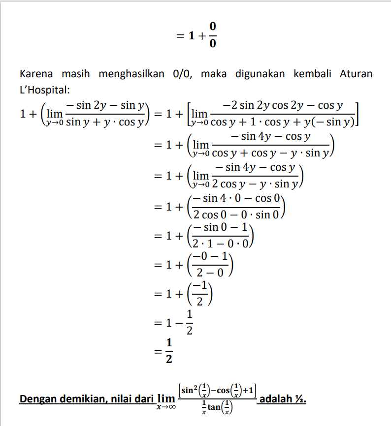 Nilai lim_(x→∞) [(sin² (1/x) − cos (1/x) + 1)/((1/...