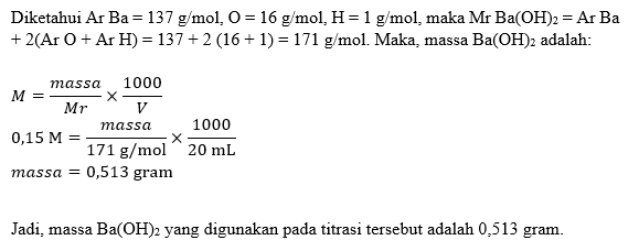 Perhatikan data hasil titrasi berikut! Massa Ba(OH...