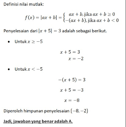 himpunan penyelesaian dari nilai mutlak |x + 5|