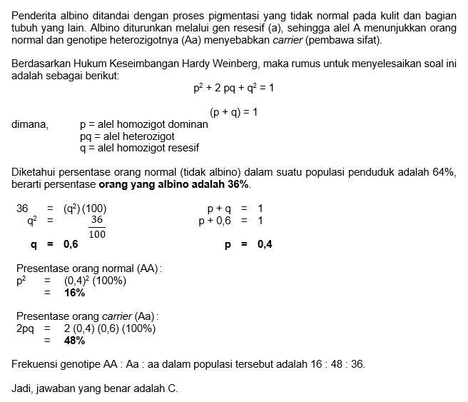 Diketahui persentase orang normal (tidak albino) d...