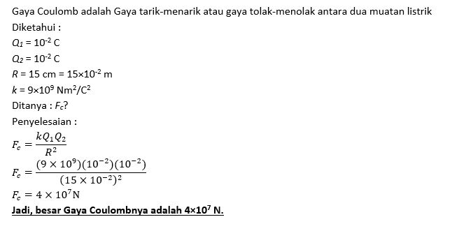 dua muatan jenis dan sama besar bernilai 10*-2C be...