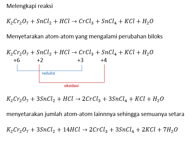 Selesaikan reaksi redoks berikut: K2Cr2O7+ HCl+SnC...