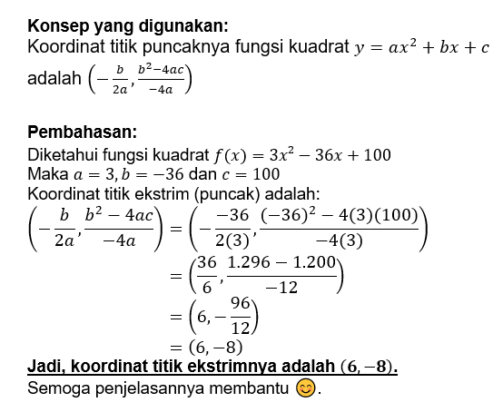 koordinat titik ekstrim grafik fungsi kuadrat f(x)...