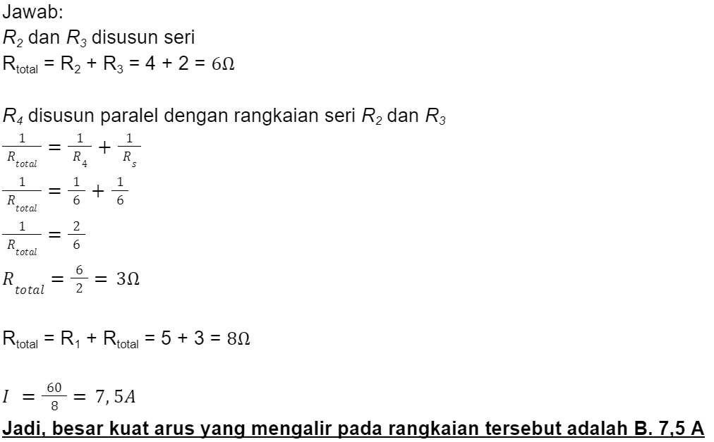 Perhatikan gambar berikut ini! Jika R1 = 5 Ω, R2