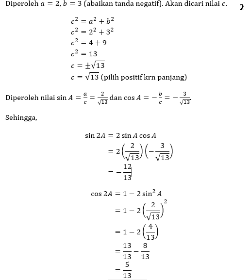Tentukan nilai dari 2A, Cos 2A dan Tan 2A jika dik...
