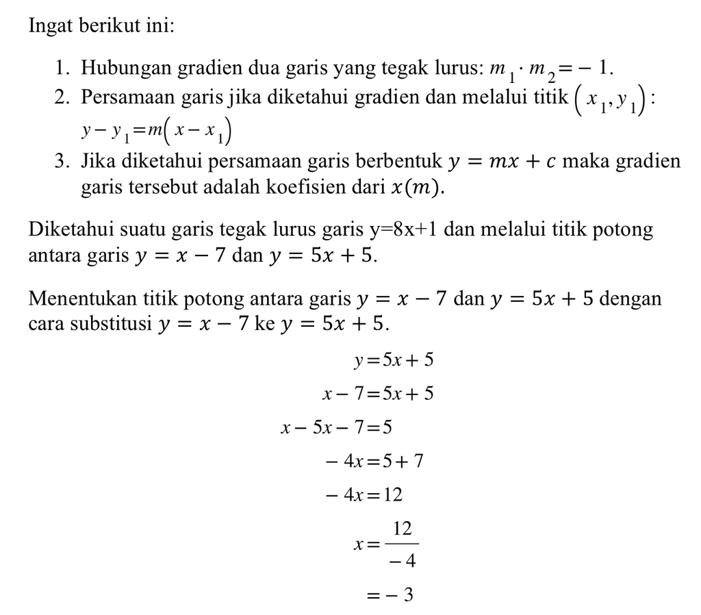 tentukan persamaan garis yang tegak lurus dengan g...