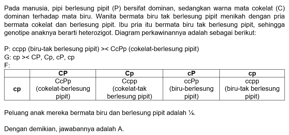 Pada manusia, pipi berlesung pipit bersifat domina...