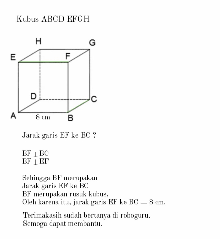 Diketahui kubus ABCD.EFGH memiliki panjang rusuk 8...