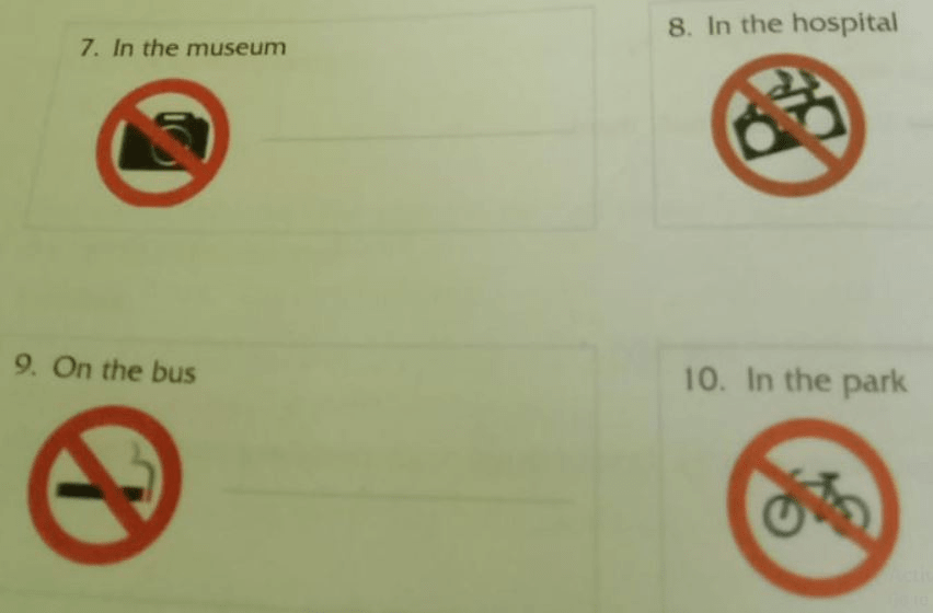 Look at the sign and situations below and write ru...