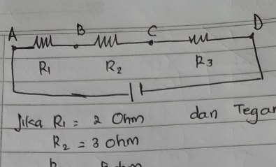 Jika R1= 2 Ohm, R2 = 3 ohm, R3 = 5 ohm, dan Tegang...