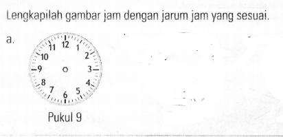 Lengkapilah gambar jam dengan jarum jam yang sesua...