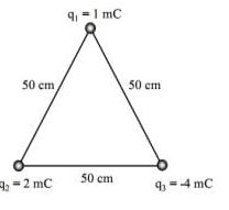 Tiga buah muatan berada pada titik sudut segitiga ...