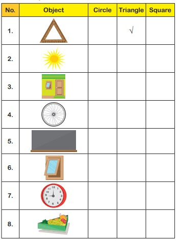 Put a tick (√) to a shape of each object. Number ...