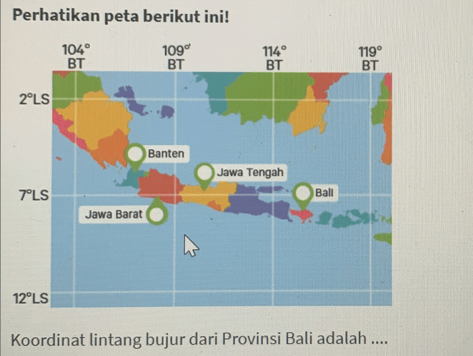 Perhatikan peta berikut ini! Koordinat lintang buj...