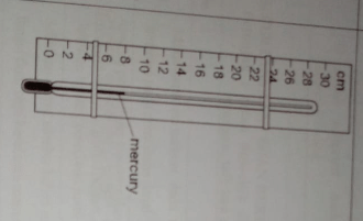 A thermometer with no scale is taped to a ruler as...